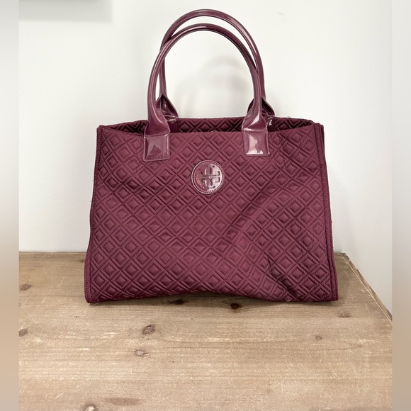 Tory Burch | Bags | Tory Burch Marion Quilted Tote In Wine Purple ...